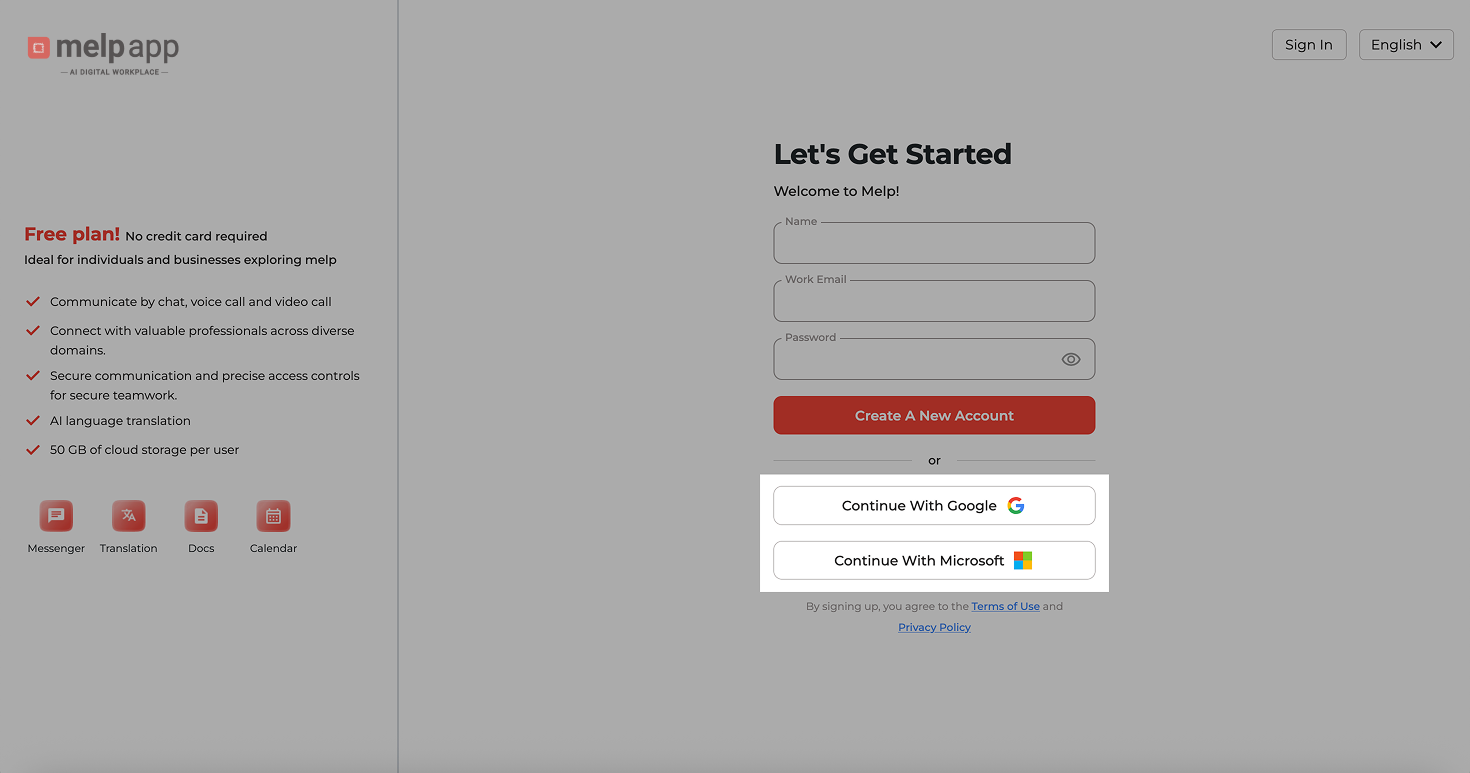 Create Account With Melp - MelpApp Documents